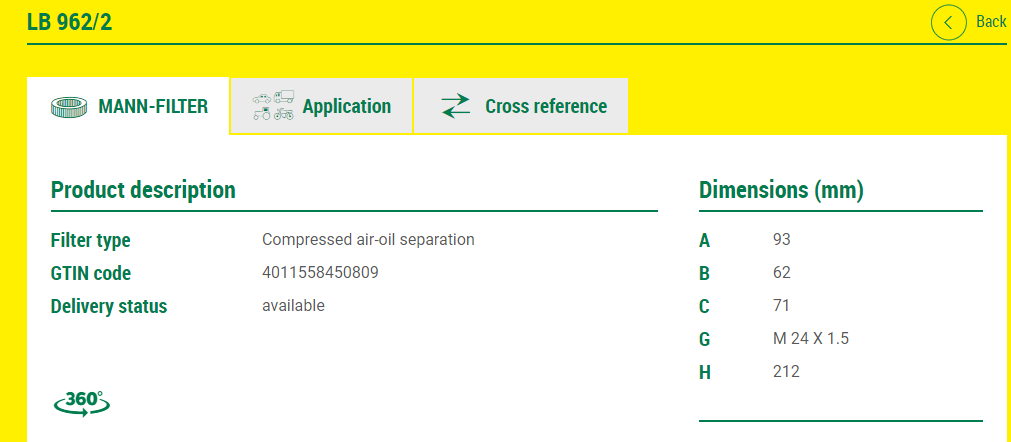 Lọc tách dầu Mann Filter LB 962 – Thiết bị kỹ thuật Phong Hương